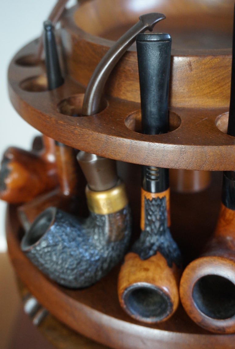 Vintage Pipe Stand or Table with Antique Tobacco Box and Midcentury ...
