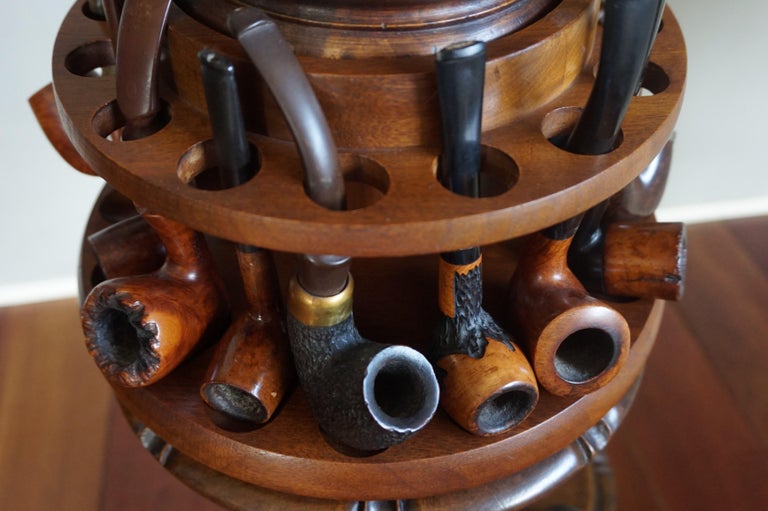 Vintage Pipe Stand or Table with Antique Tobacco Box and Midcentury ...