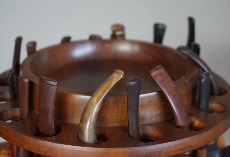 Vintage Pipe Stand or Table with Antique Tobacco Box and Midcentury ...