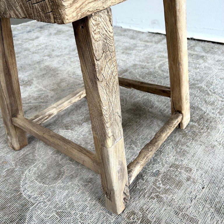 Vintage Plank Top Rustic Elm Wood Stool or Side Table For Sale at 1stDibs