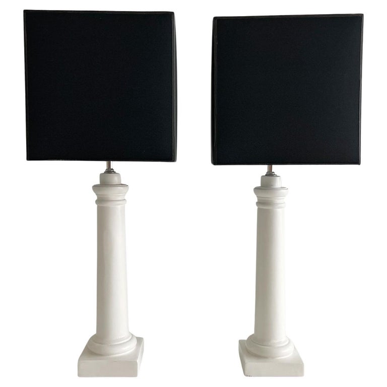 Vintage Plaster Column Lamps with Custom Cube Shades For Sale at 1stDibs