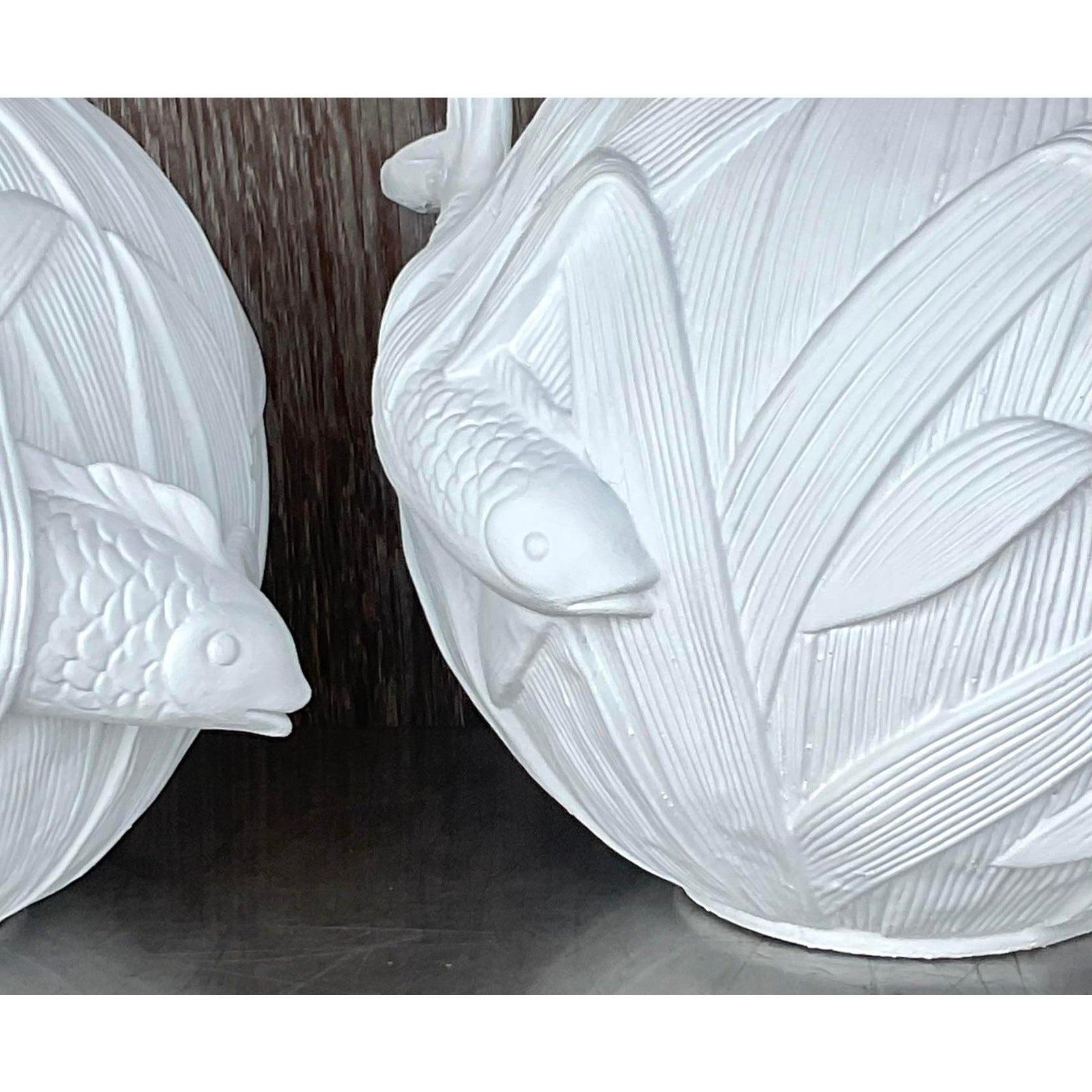 Vintage Plaster Fish Relief Lamps - a Pair For Sale at 1stDibs