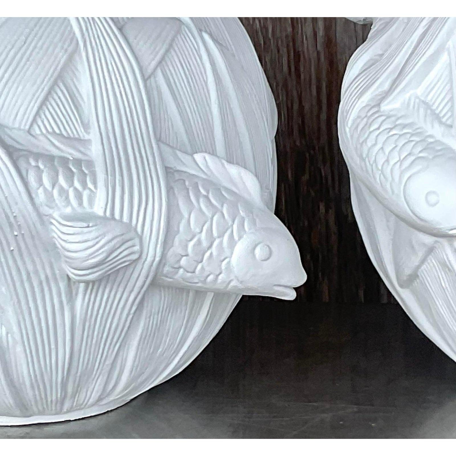 Vintage Plaster Fish Relief Lamps - a Pair For Sale at 1stDibs