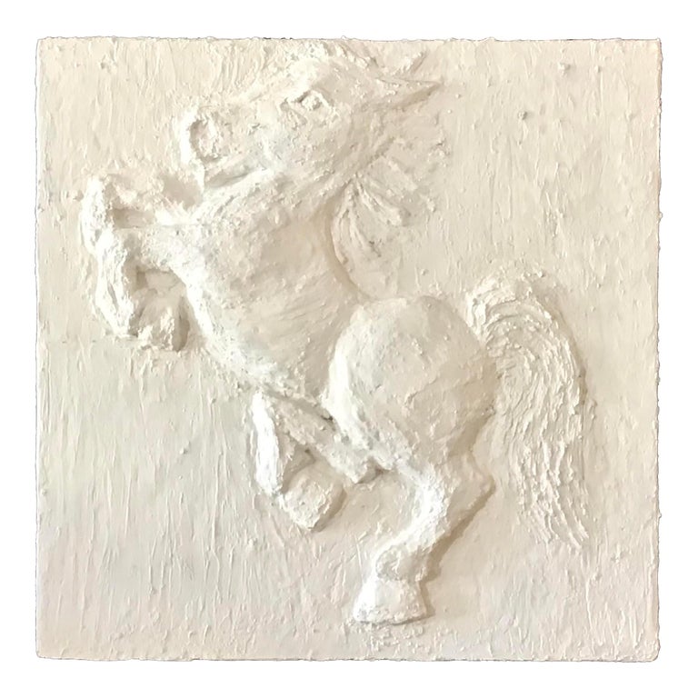 Vintage Plaster Frieze on Plywood of a Horse Art For Sale at 1stDibs