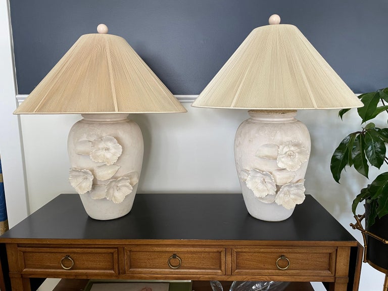 Vintage Plaster Jar Lamps with Floral Relief For Sale at 1stDibs
