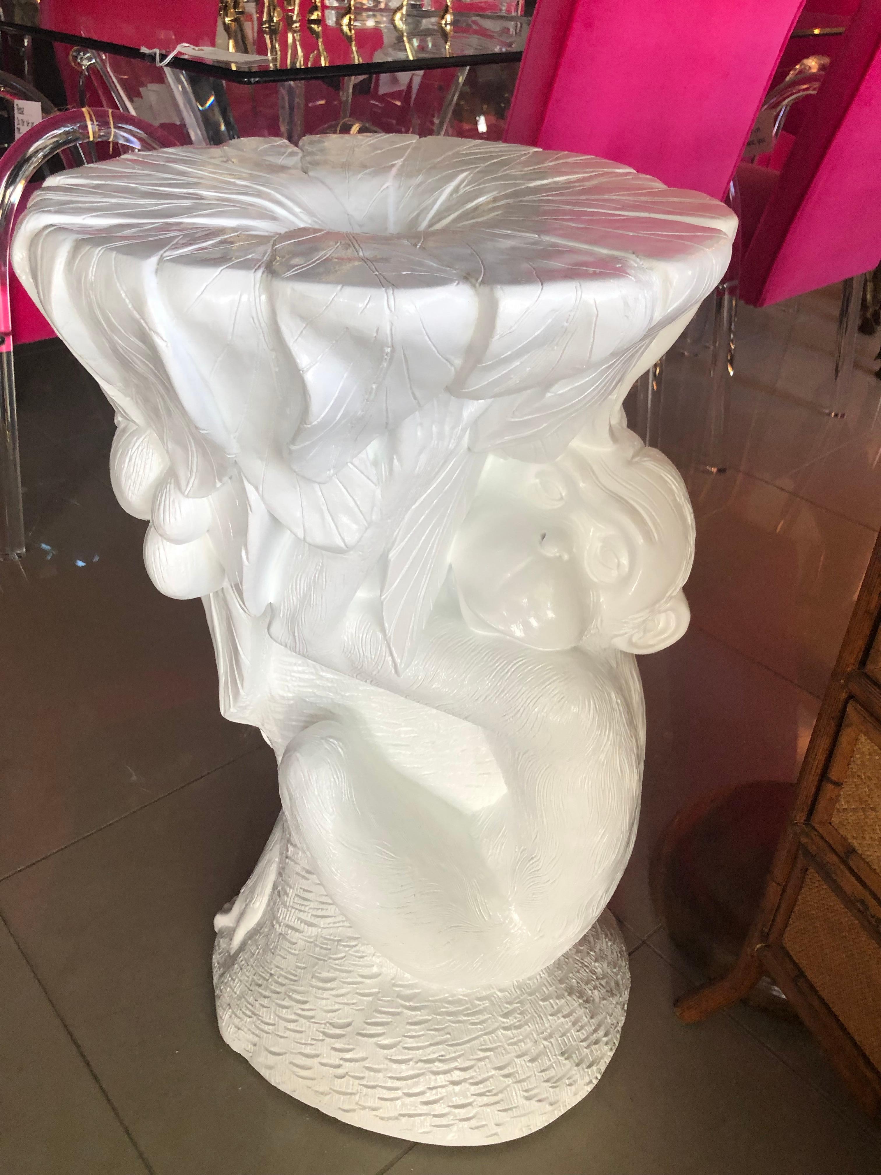 Vintage Plaster Monkey Dining or Center Table Base Palm Tree White ...