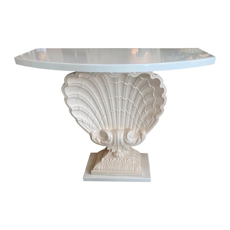 Vintage Plaster Seashell Scallop Shell Console Table Lacquered at ...
