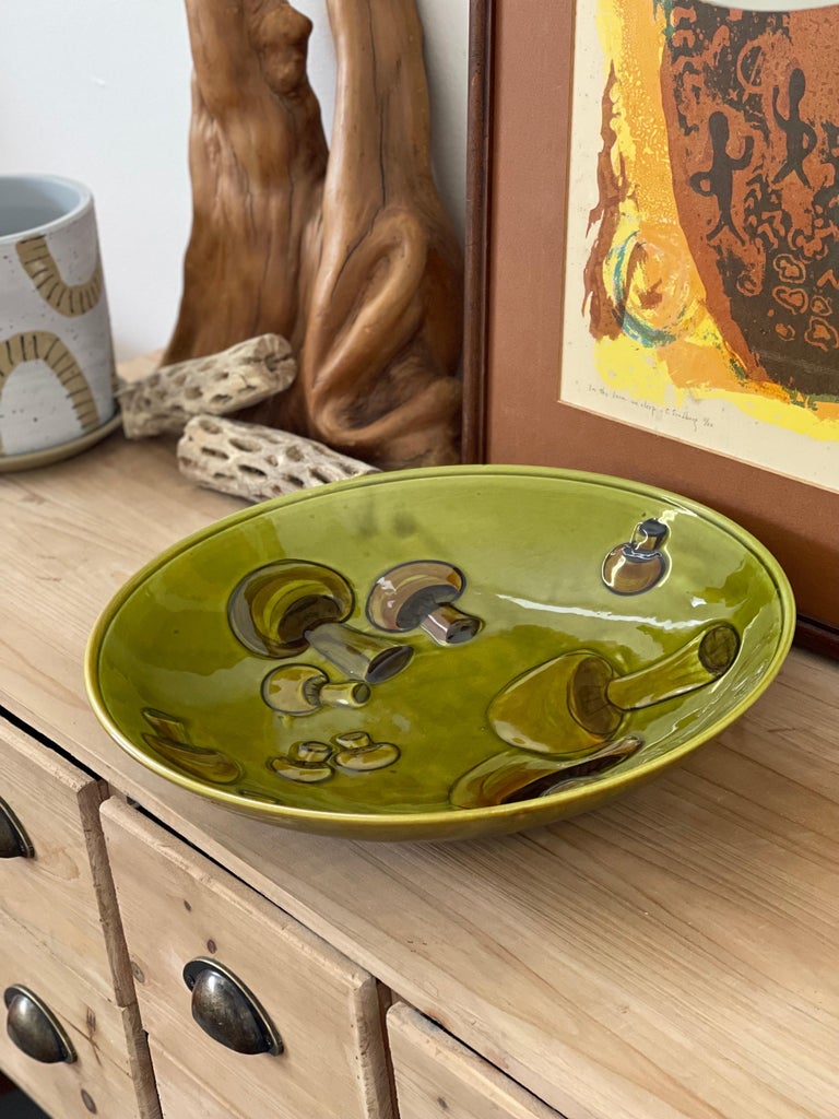 Vintage Plate with Mushroom Design with Interesting Glaze For Sale at ...