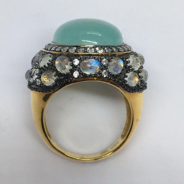 Vintage Plated Gold Sterling Sliver Moonstone Chalcedony Ring Made in ...