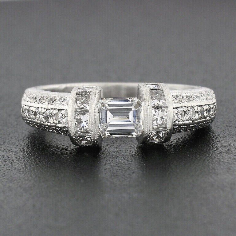 Vintage Platinum 1.35ct Floating Diamond W/ Accents Hand Engraved Work ...