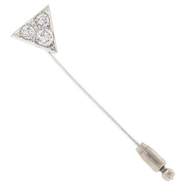 Vintage Platinum 1ct Brilliant Pave Diamond Detailed Triangle Trillion ...