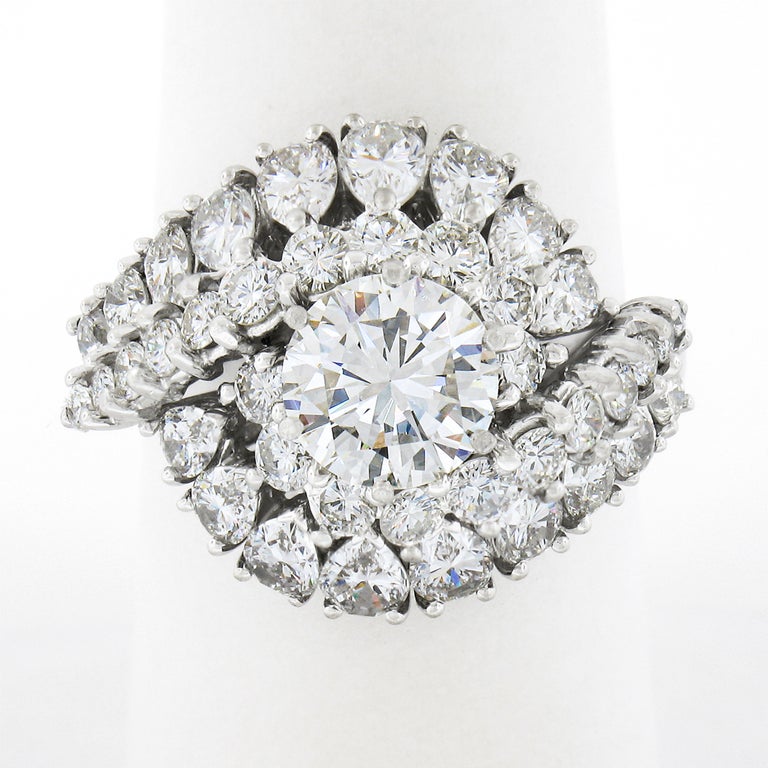 Vintage Platinum 4.58ctw GIA Round and Pear Cut Diamond Domed Swirl ...