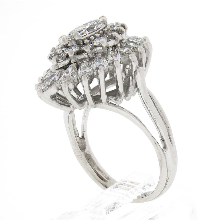 Vintage Platinum D VVS 3.70ctw GIA Marquise Diamond Cocktail Cluster ...