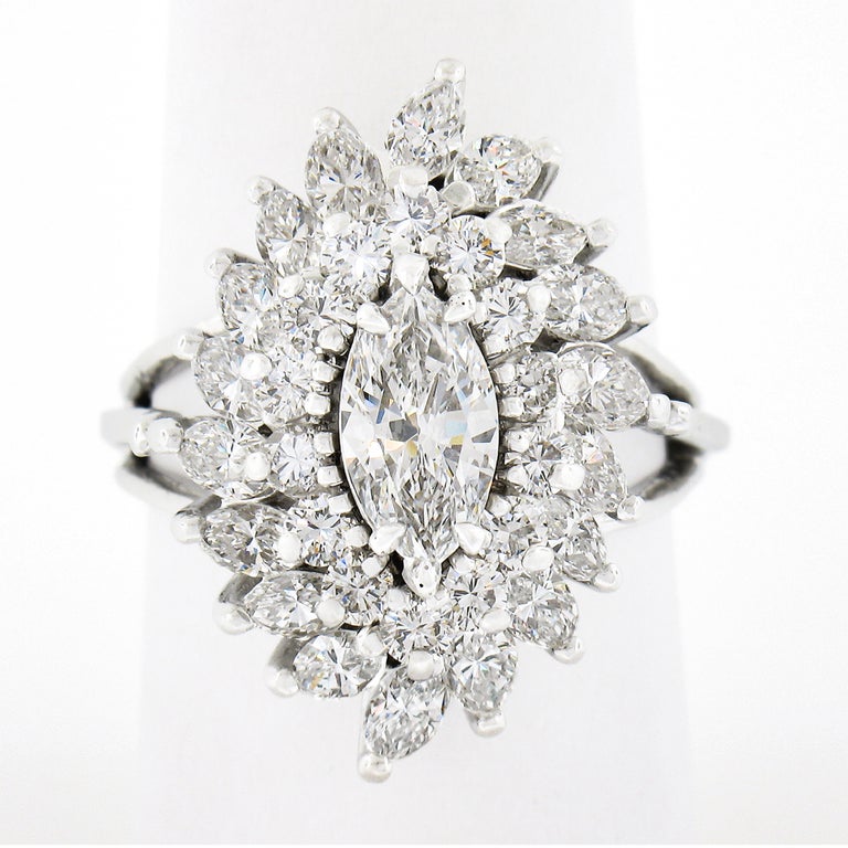 Vintage Platinum D VVS 3.70ctw GIA Marquise Diamond Cocktail Cluster ...