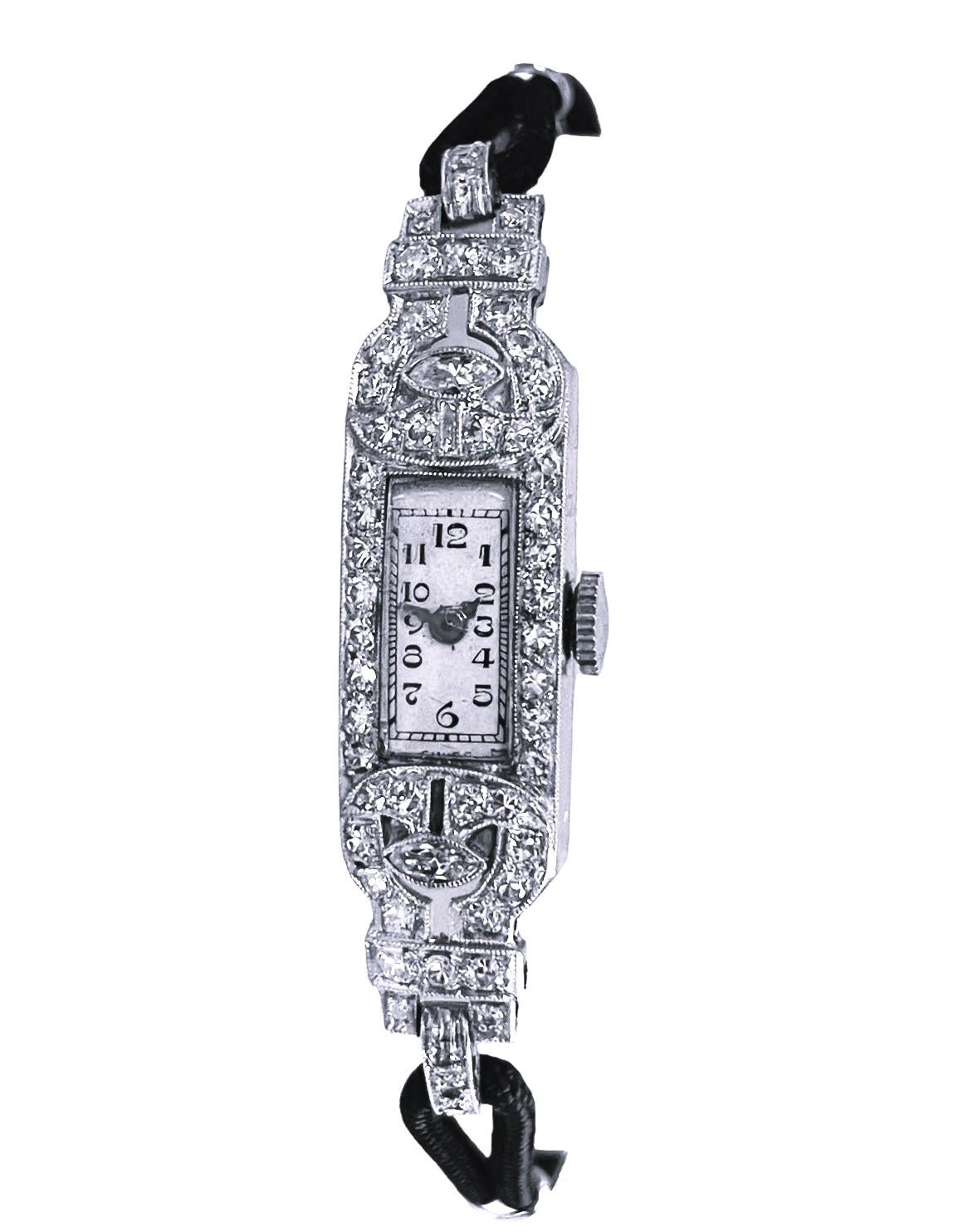 Vintage Platinum Diamond 17 Jewel Acoro Wrist Watch Bracelet Working ...