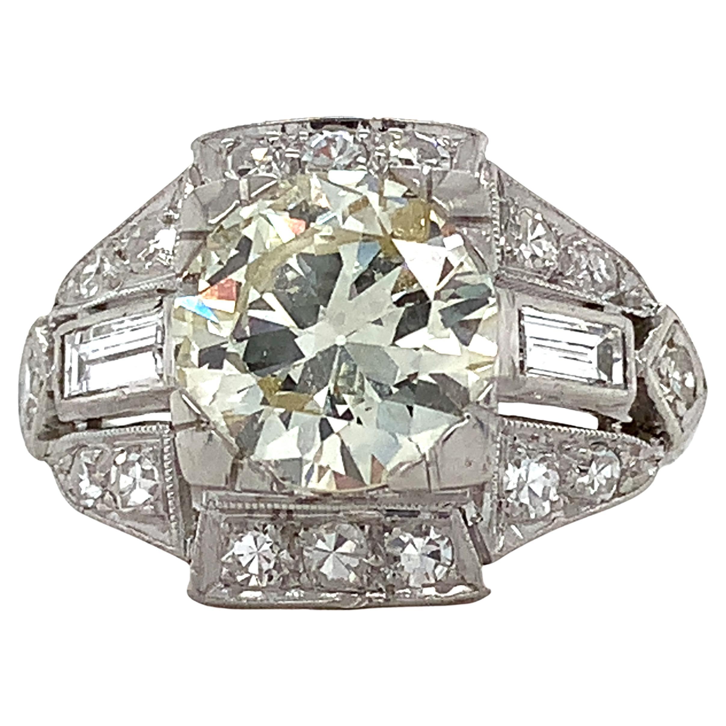 Vintage Platinum European Cut Center with Single Cut Diamonds Ring For ...