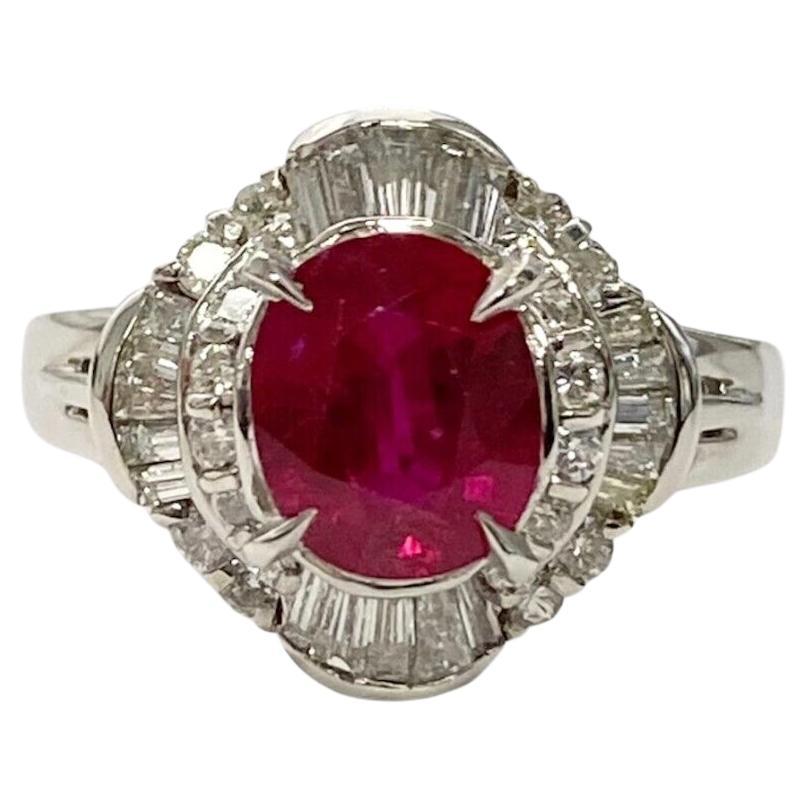 Oval Cut Natural Burma Ruby Diamond Platinum Ring at 1stDibs