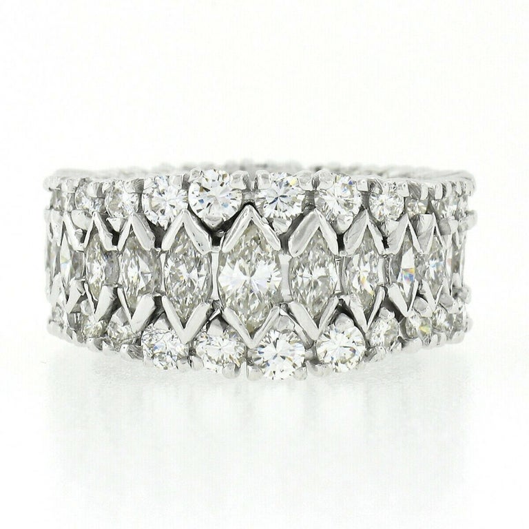 Vintage Platinum Graduating Marquise Round Diamond 3 Row Wide Eternity ...