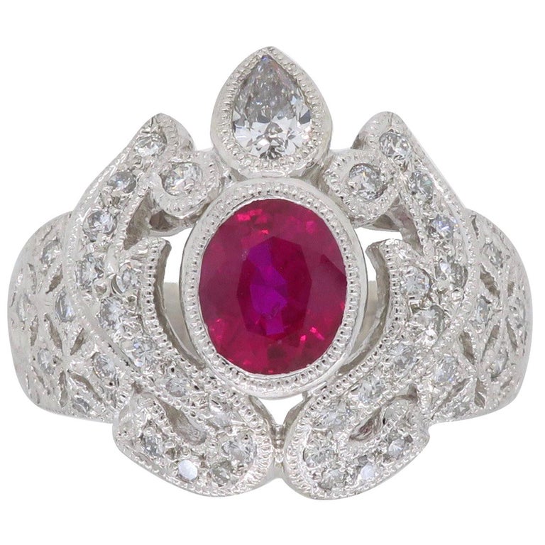 Vintage Platinum Ruby and Diamond Ring at 1stDibs