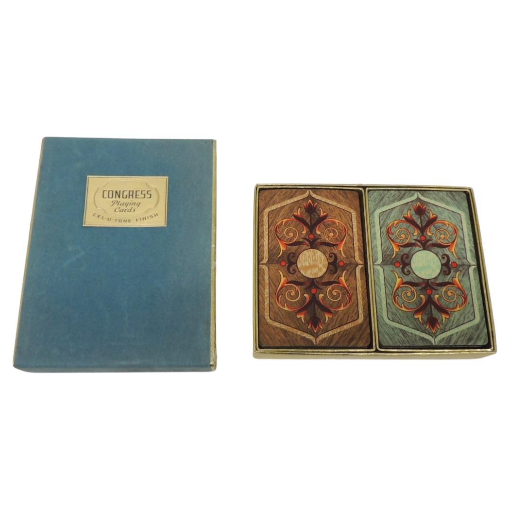 Vintage Playing Cards Set in Velvet Blue Box at 1stDibs