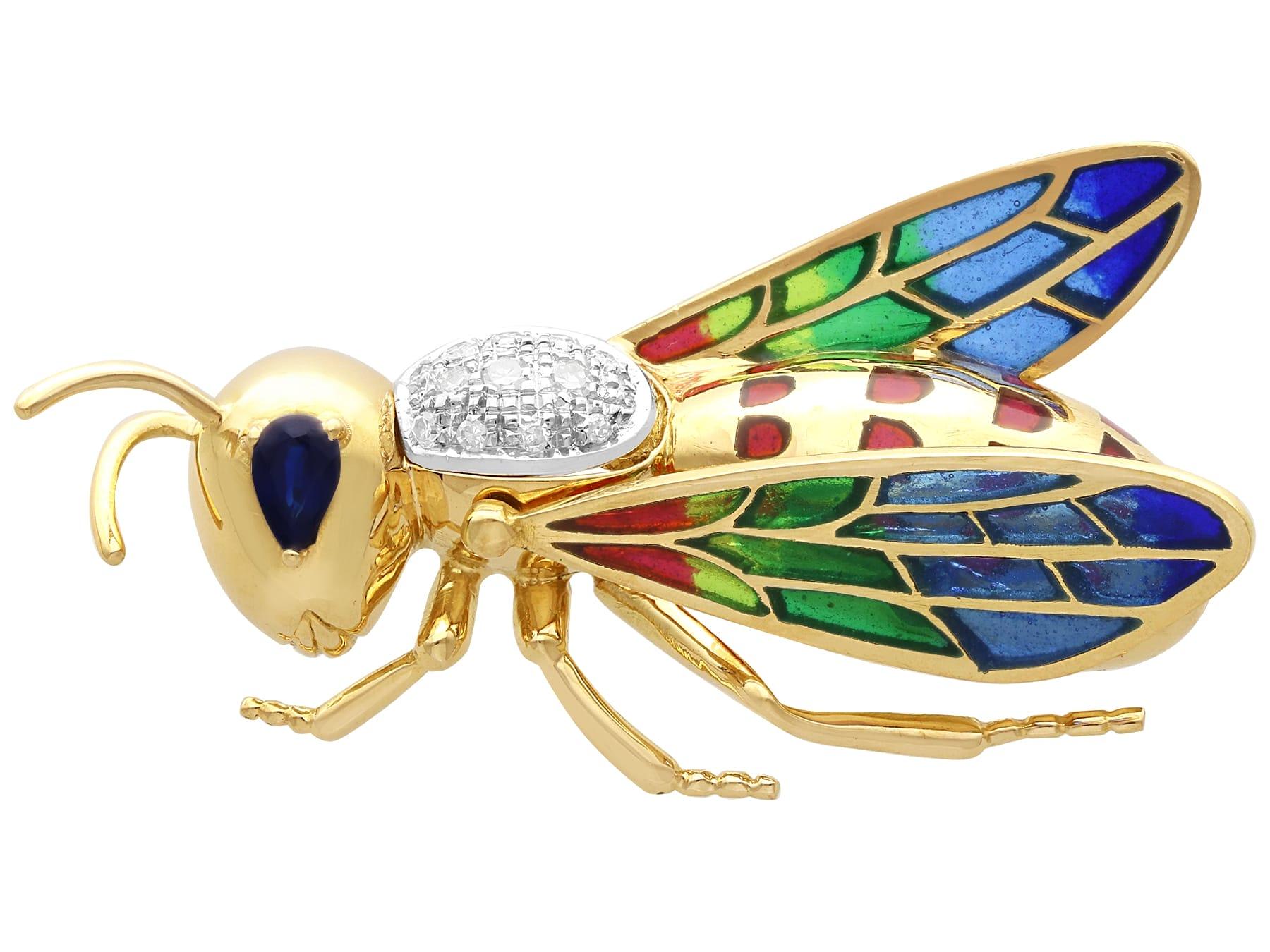 Vintage Plique-a-jour, Sapphire and Diamond, 18ct Yellow Gold Bug ...