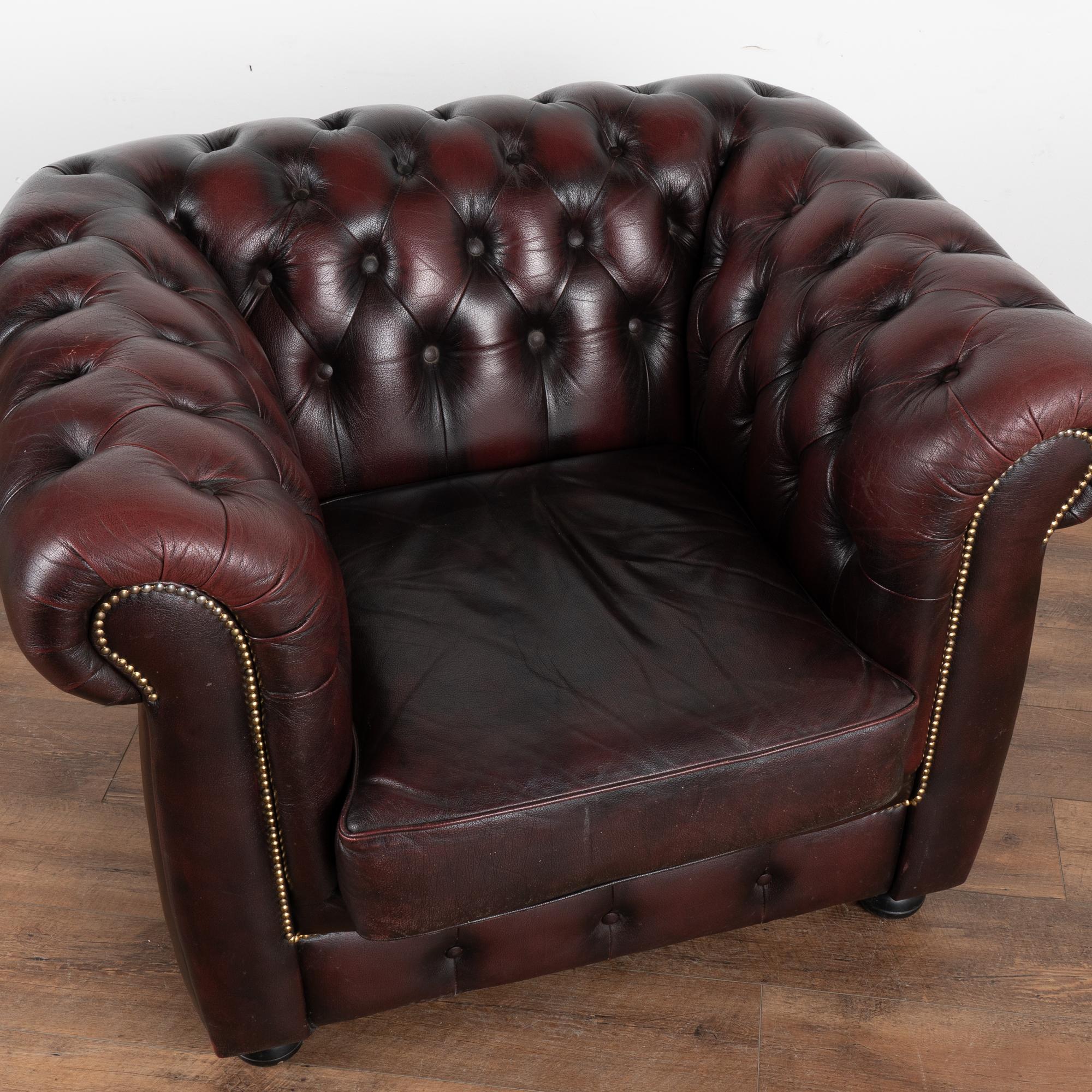 Vintage Plum Colored Leather Chesterfield Club Chair, England 1970-80 ...