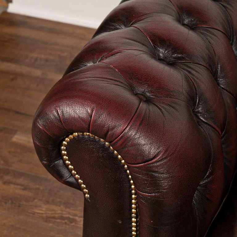 Vintage Plum Colored Leather Three Seat Chesterfield Sofa at 1stDibs