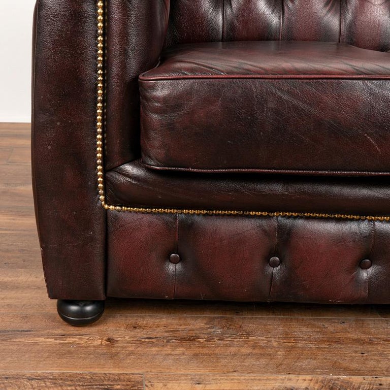 Vintage Plum Colored Leather Three Seat Chesterfield Sofa at 1stDibs
