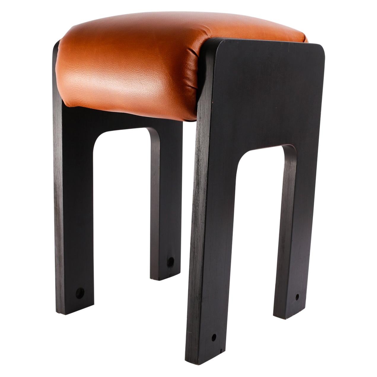 Vintage Plywood and Leather Stool at 1stDibs