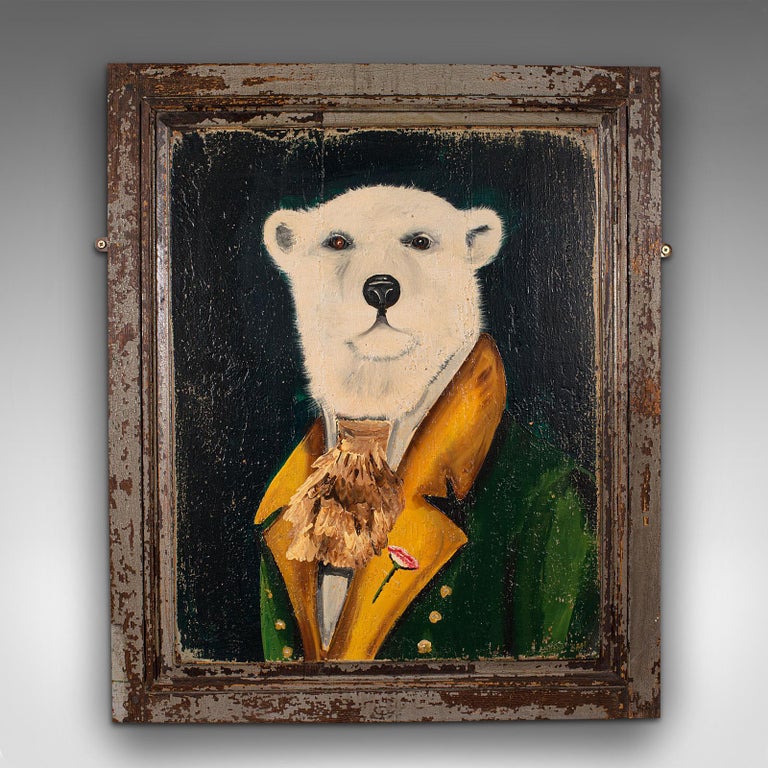 Vintage Polar Bear Portrait, English, Oil, Victorian Pine ...