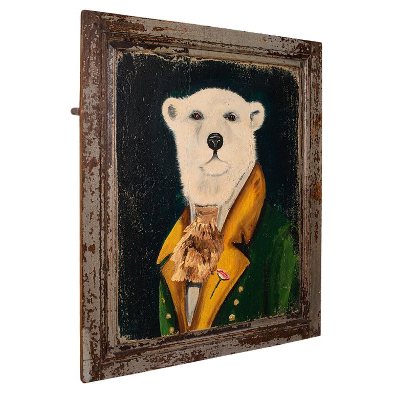 Vintage Polar Bear Portrait, English, Oil, Victorian Pine ...