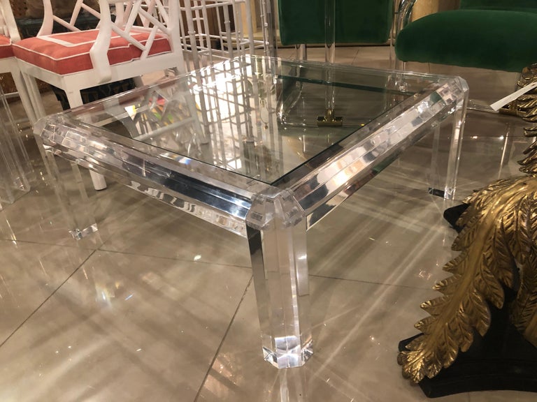 Vintage Polished Beveled Lucite Coffee Cocktail Table New Inset Glass ...