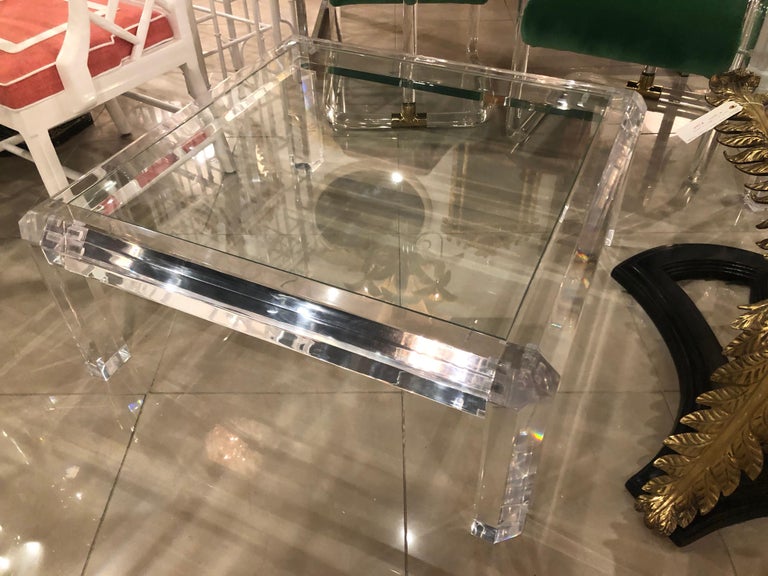 Vintage Polished Beveled Lucite Coffee Cocktail Table New Inset Glass ...