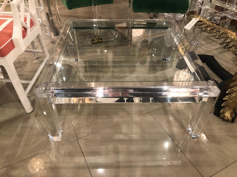 Vintage Polished Beveled Lucite Coffee Cocktail Table New Inset Glass ...