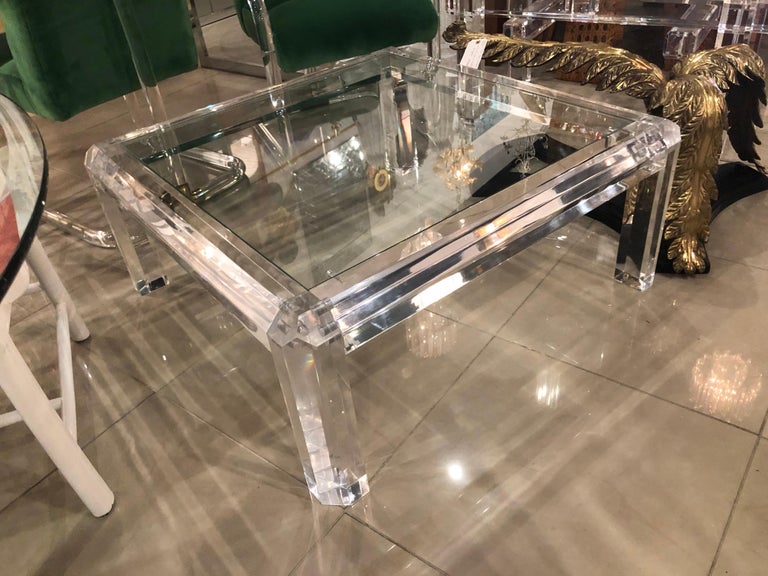 Vintage Polished Beveled Lucite Coffee Cocktail Table New Inset Glass ...