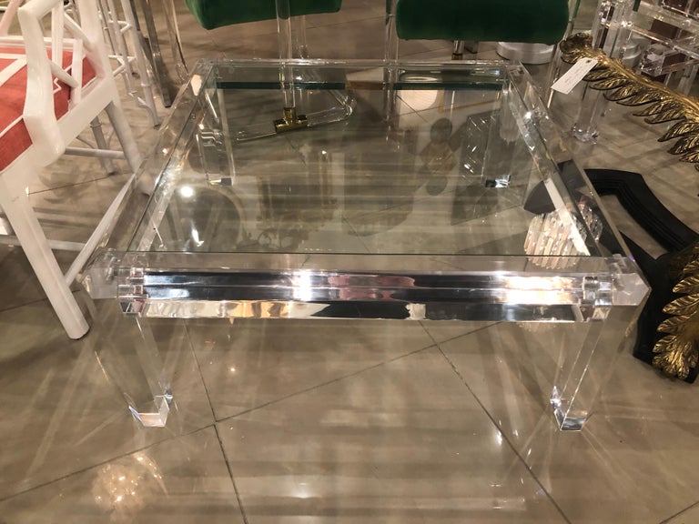 Vintage Polished Beveled Lucite Coffee Cocktail Table New Inset Glass ...