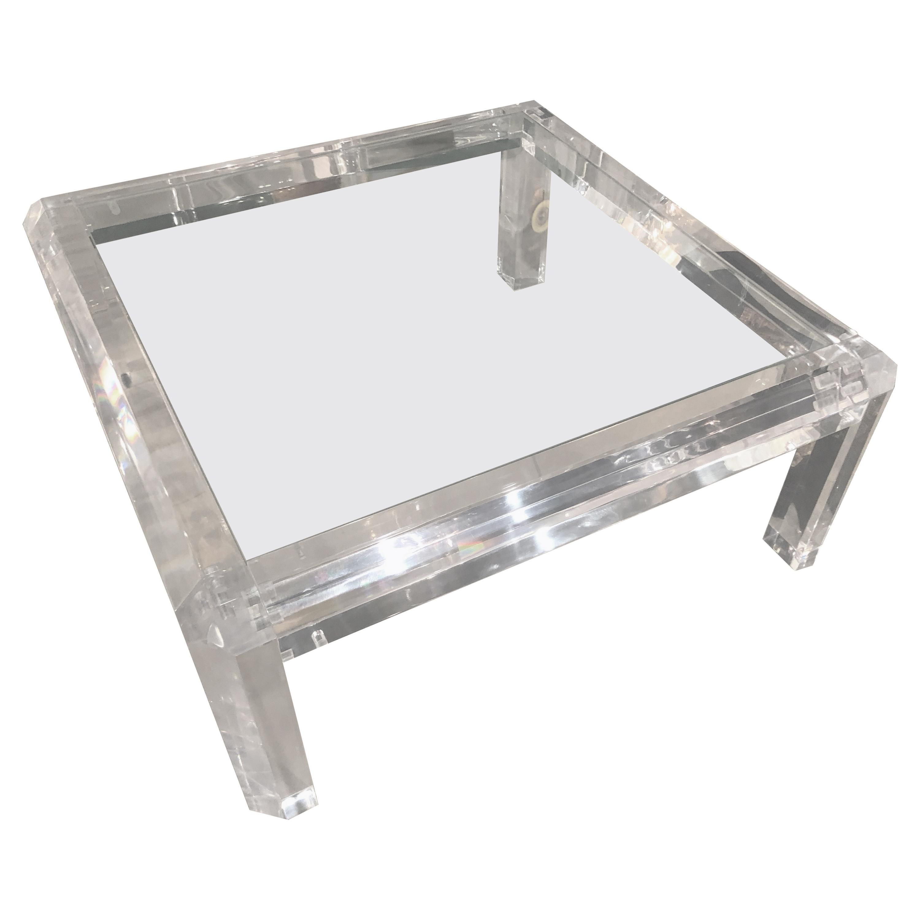 Vintage Polished Beveled Lucite Coffee Cocktail Table New Inset Glass ...