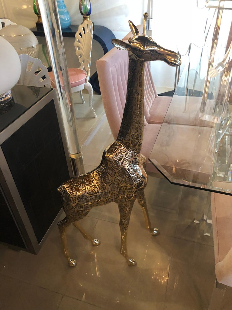 Vintage Polished Brass Giraffe Large Statue at 1stDibs
