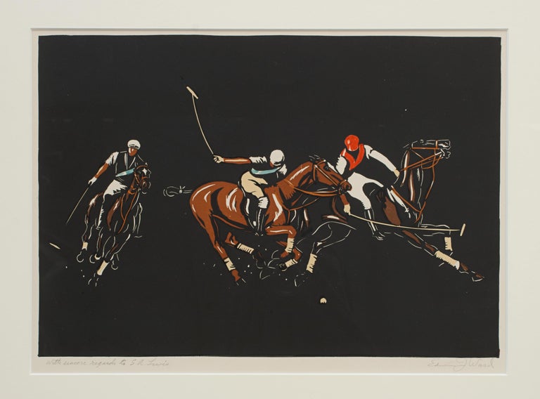 Vintage Polo Linocut Picture, Edwin Ward For Sale at 1stDibs