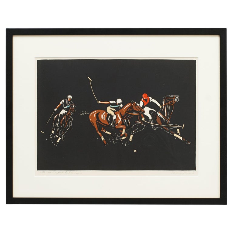 Vintage Polo Linocut Picture, Edwin Ward For Sale at 1stDibs