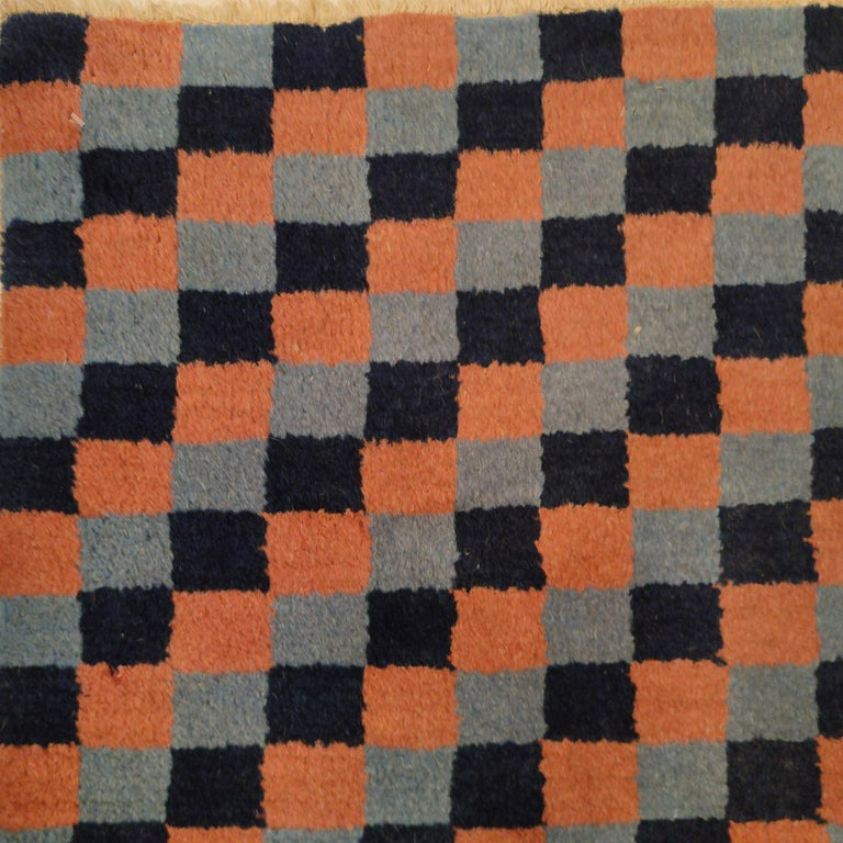 Vintage Polychrome Tibetan Meditation Checkerboard Rug For Sale at 1stDibs