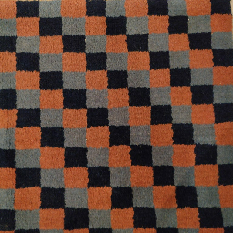 Vintage Polychrome Tibetan Meditation Checkerboard Rug For Sale at 1stDibs