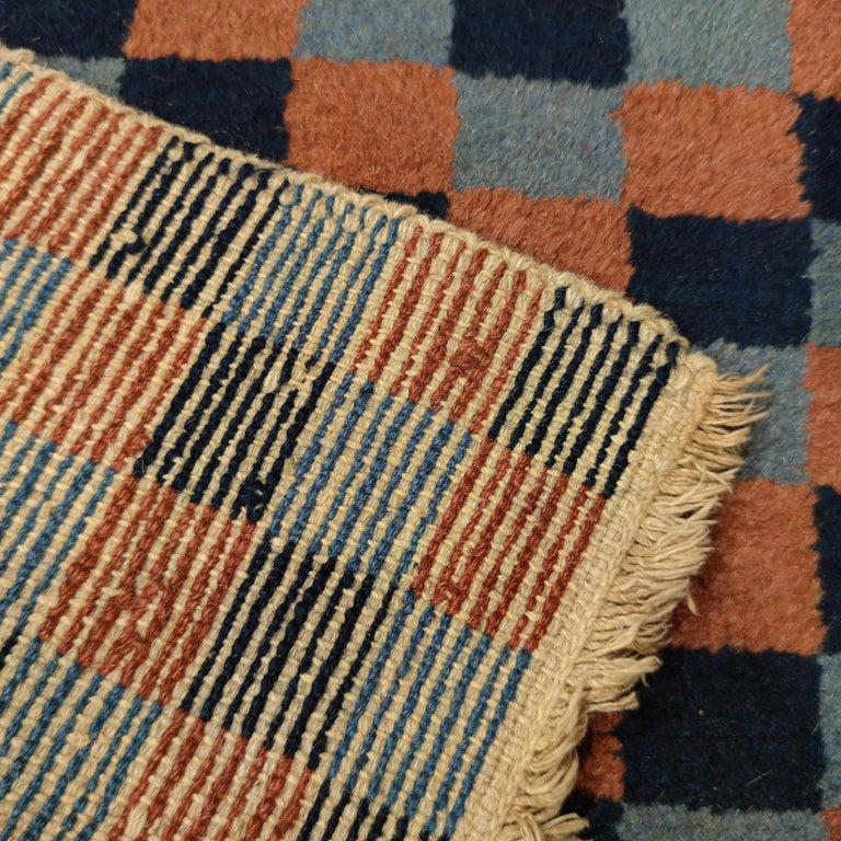 Vintage Polychrome Tibetan Meditation Checkerboard Rug For Sale at 1stDibs