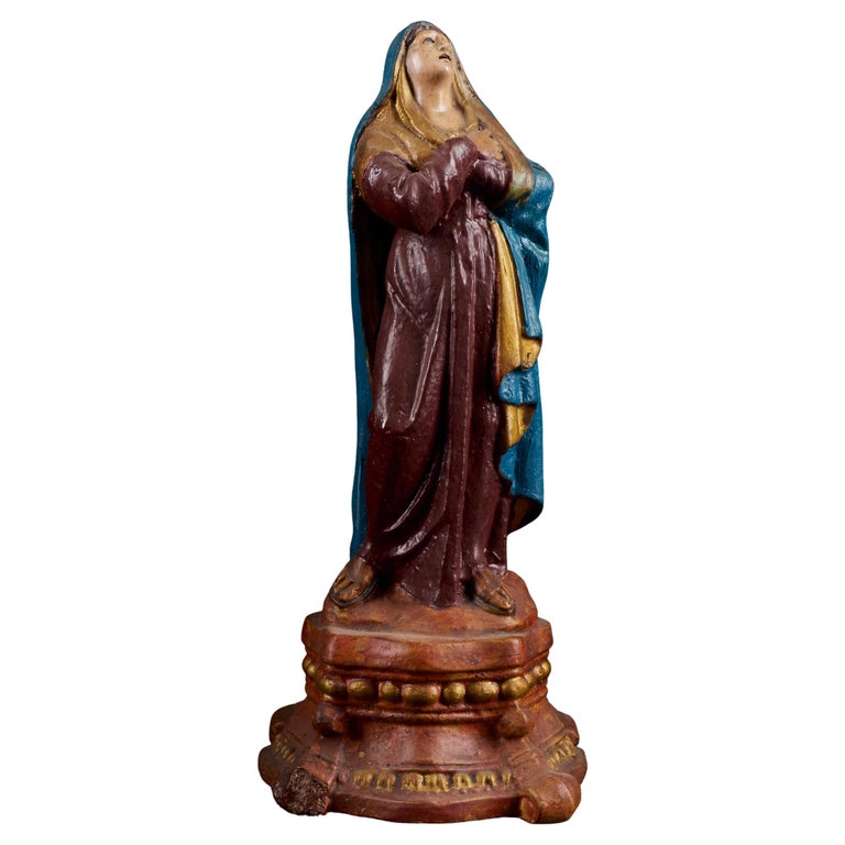 Vintage Polychromed Devotional Statue in Clay, Religious Collectible ...