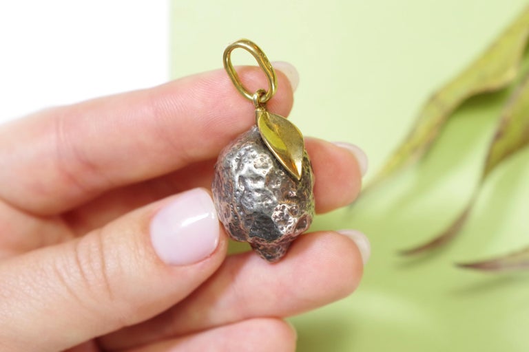 Vintage Pomellato lemon pendant in 18 karat gold and silver, signed ...
