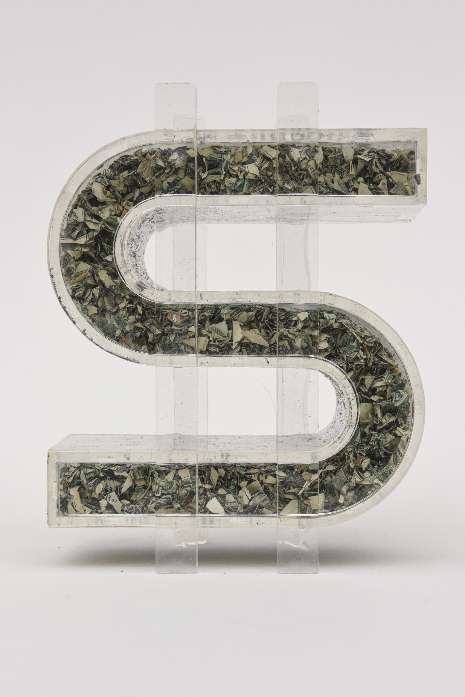 Vintage Pop Art Shredded and Deminted Lucite Money Sculpture Dollar ...