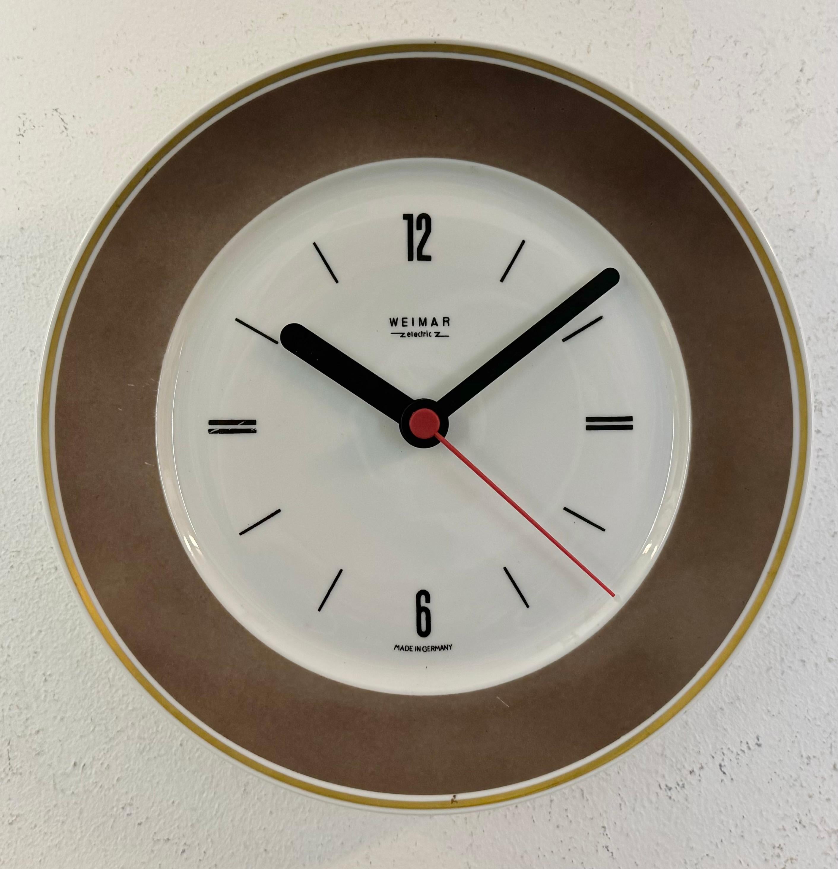Vintage Porcelain East German Wall Clock from Weimar Electric, 1970s ...