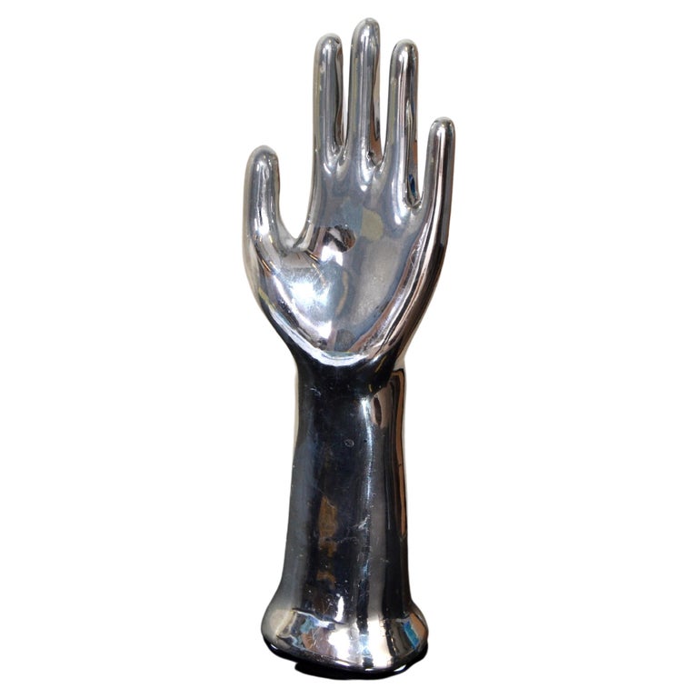 Vintage Porcelain Hand Glove Mold Nickel Plated Jewelry Stand Sculpture ...