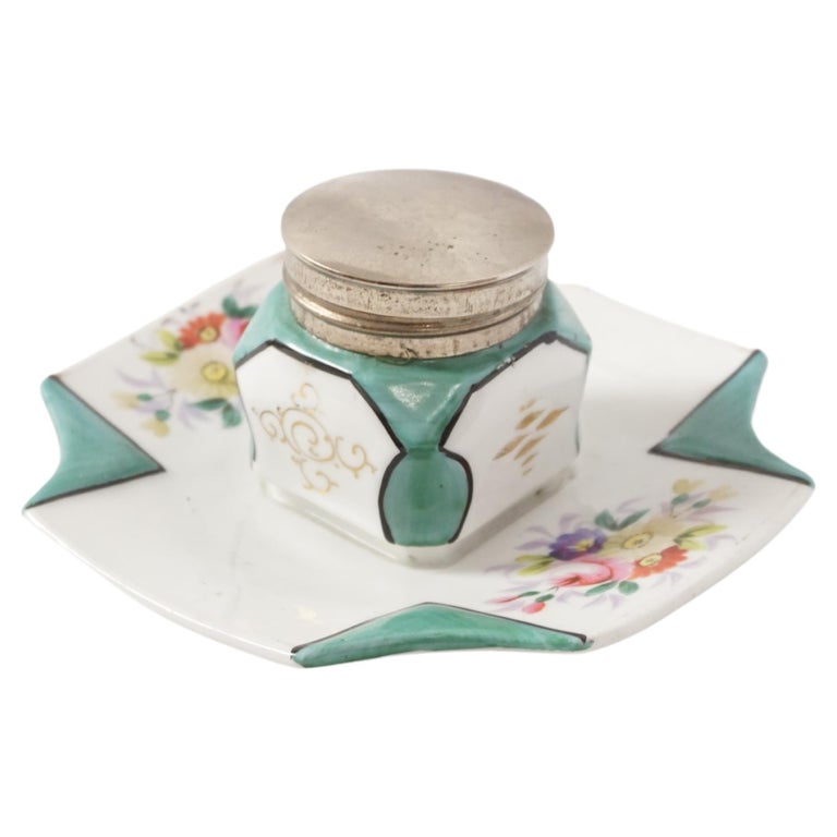 Vintage Porcelain Inkwell, Hand Painted, Scotland, 1930 at 1stDibs
