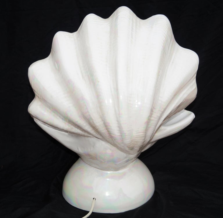 Vintage Porcelain Opalascent Clam Shell with Pearl Shaped Globe Lamp at ...